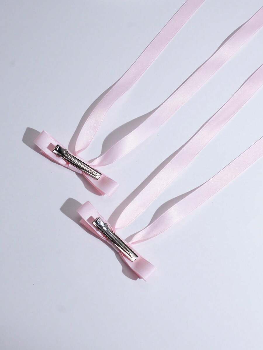 2pcs Ballet Style Ribbon Streamer Fairy Bow Hair Clips, Fashionable ...