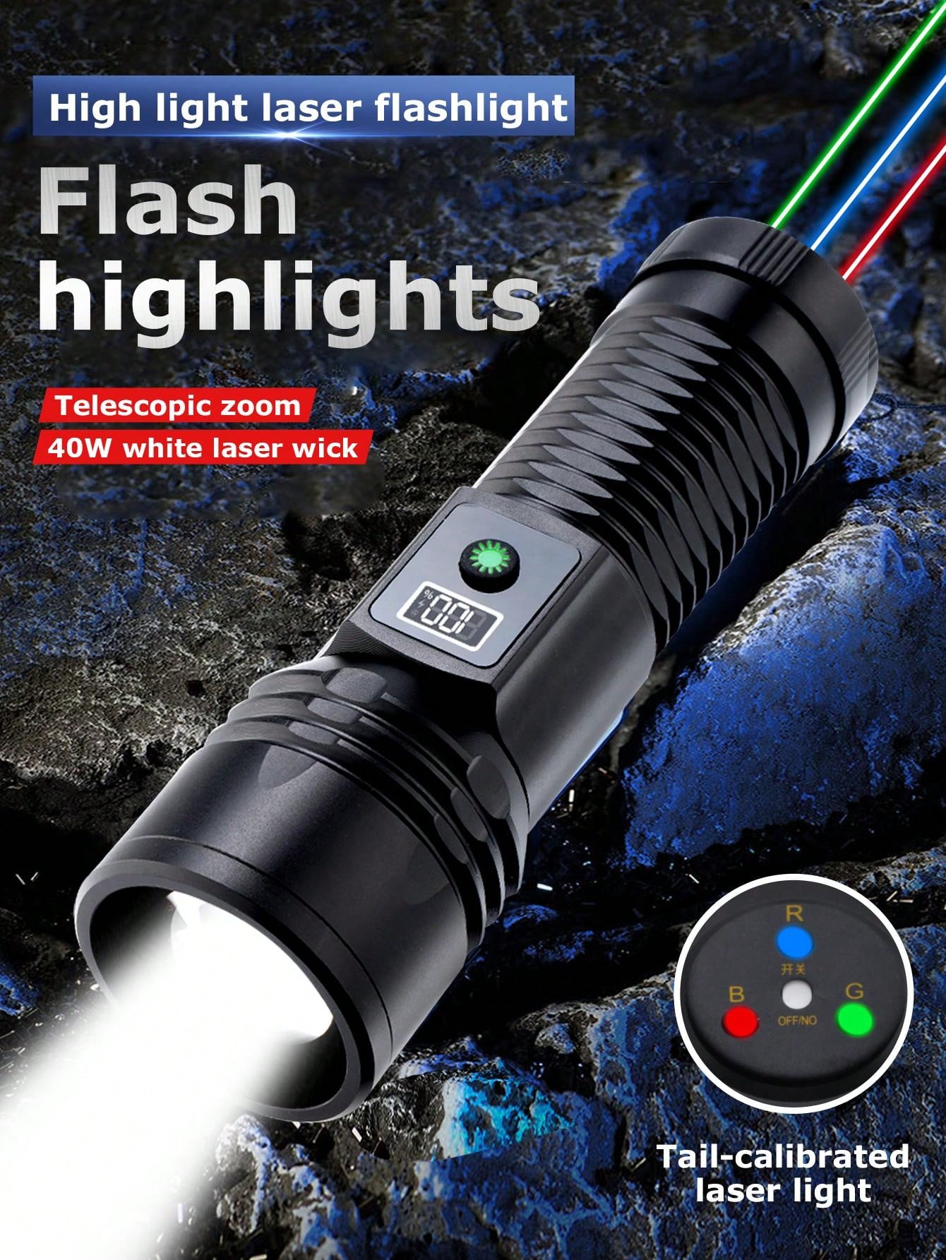 1pc New White Laser Flashlight With High-powered Led, Zoom, Output Usb ...
