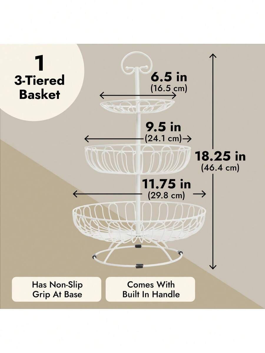 Large White Fruit Basket for Kitchen Counter, Metal 3 Tiered Fruit ...
