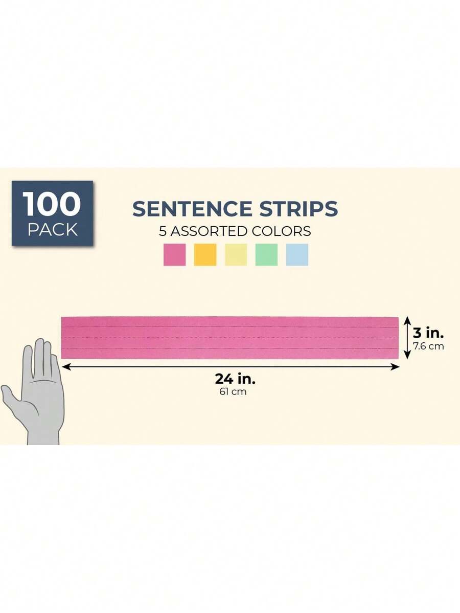 100 Pack Colored Sentence Strips For Teacher Supplies, Classroom ...