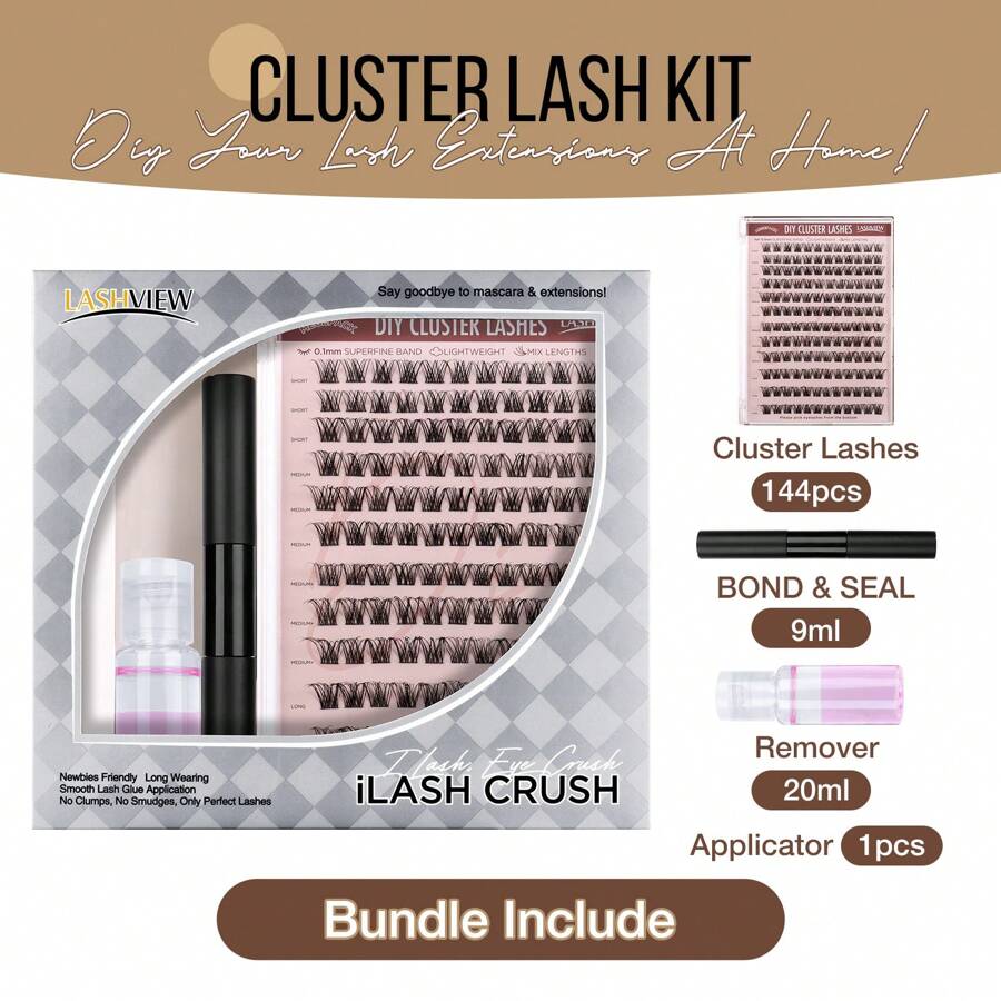 Lashview 144Pcs Cluster Eyelash DIY Lash Extension Kit 705 Black Brand ...