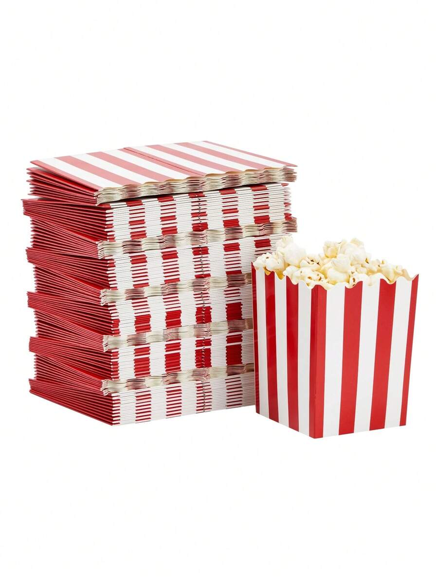 100 Pack Red And White Mini Popcorn Boxes For Party, Bulk Paper Popcorn ...