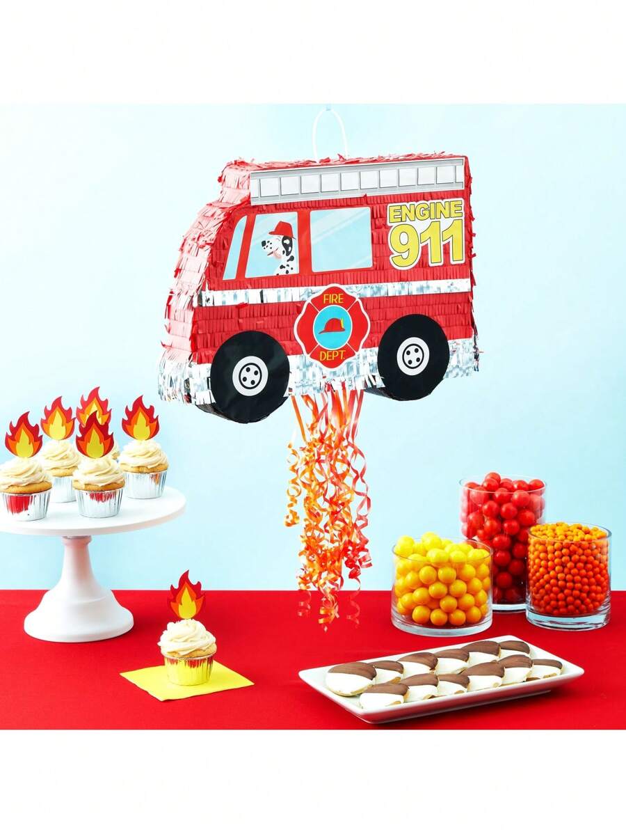 Pull String Fire Truck Pinata For Birthday Party Decorations, Table ...