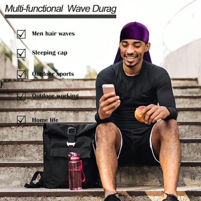 4 Pieces Men Velvet Durag with Long Tail Silky Durag Headwraps for 360 ...