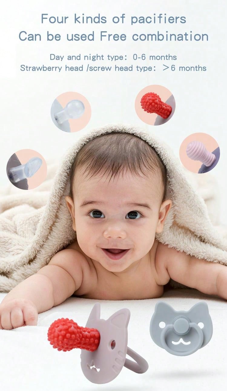 2pcs Cute Cat Shaped Liquid Silicone Pacifier, Infant Breastfeeding ...