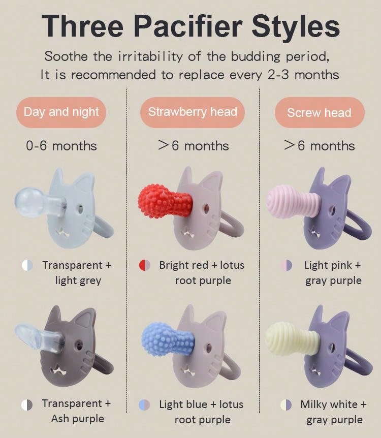 2pcs Cute Cat Shaped Liquid Silicone Pacifier, Infant Breastfeeding ...
