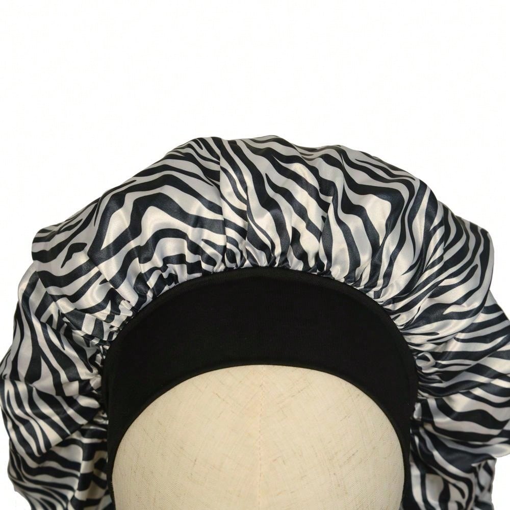 Leopard Print Soft And Silky Long Satin Bonnet Shower Cap For Natural ...