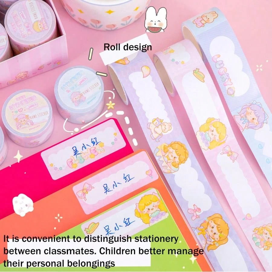 3 Rolls Cartoon Name Stickers, Writable, Tear Resistant, Handwritten ...
