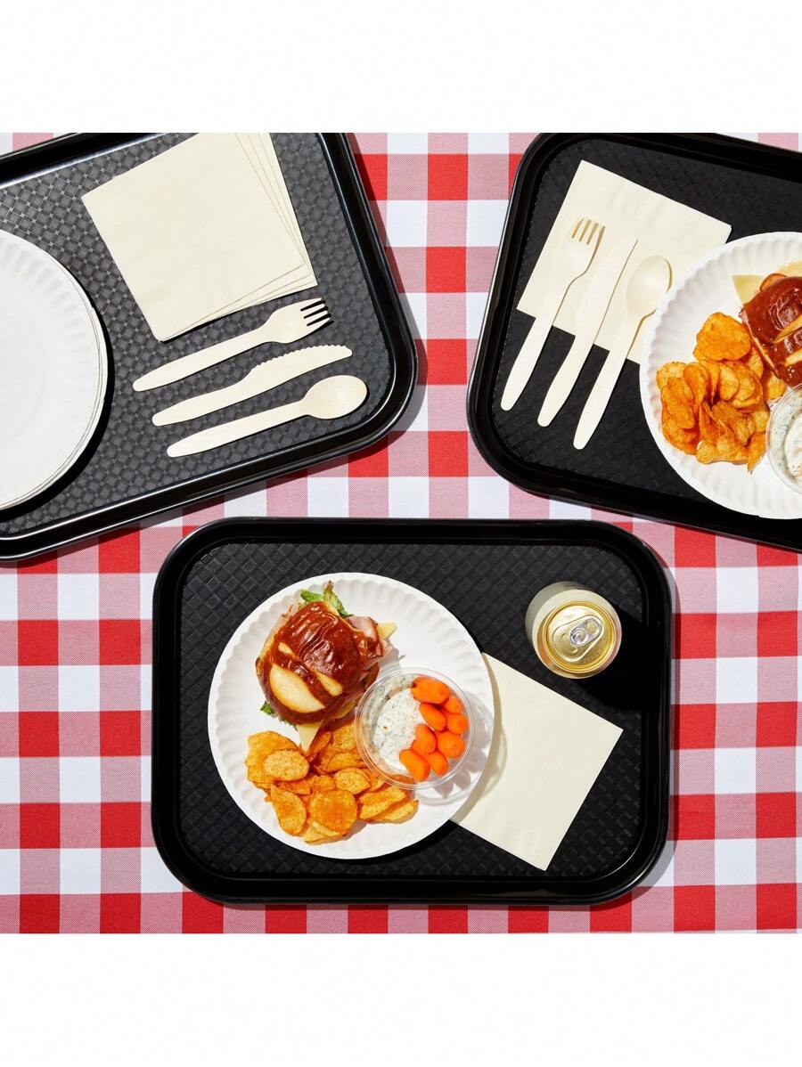 8 Pack Black Plastic Serving Tray, Nonslip for Cafeteria, School Lunch ...