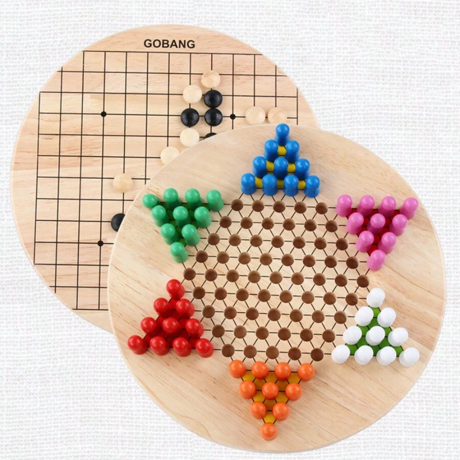 1box Wooden Circular Double-sided Chinese Checkers And Gobang Game Set | SHEIN USA