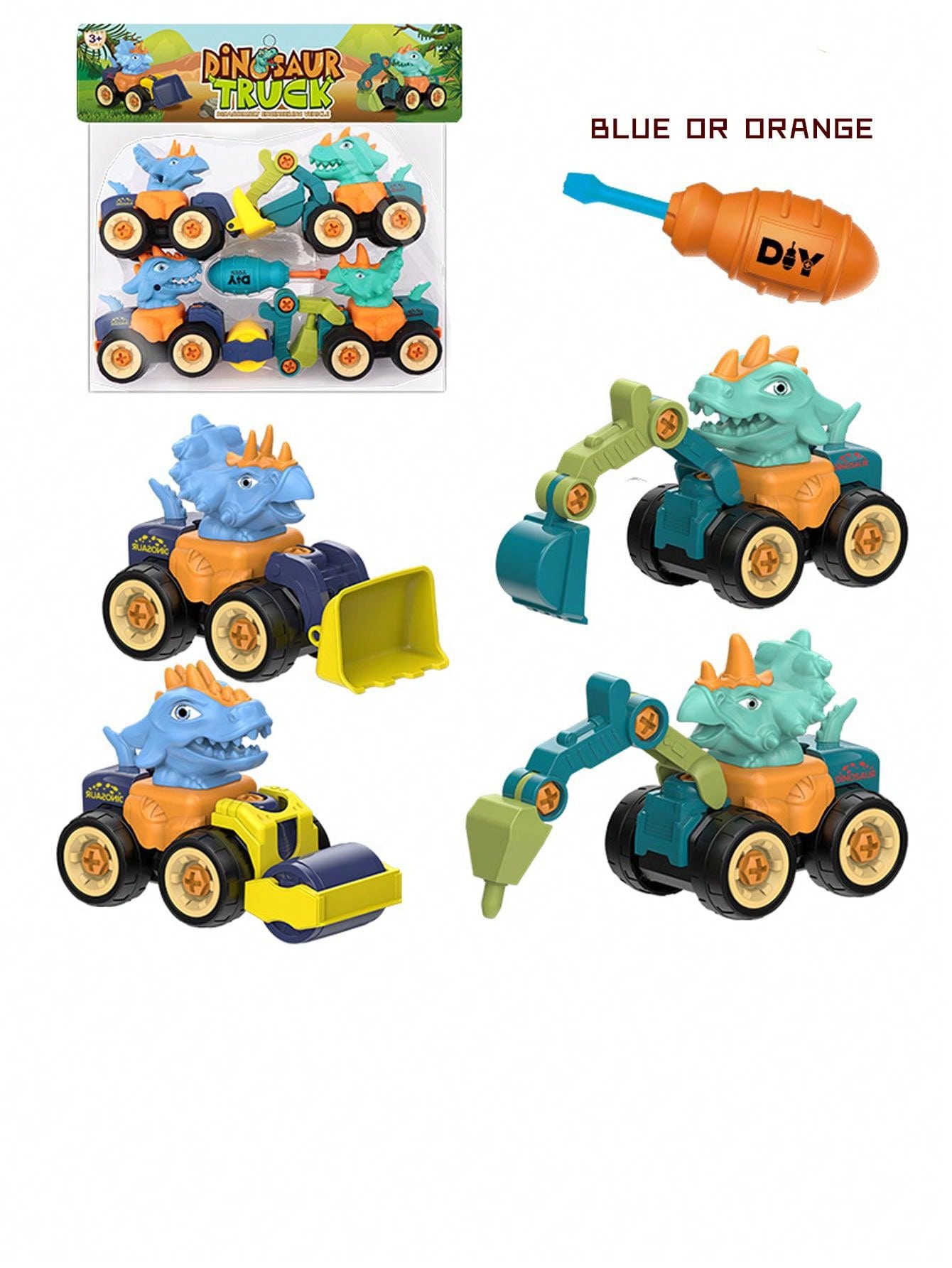 1set Of 4 Dinosaur Themed Detachable Engineering Vehicles With 1 ...