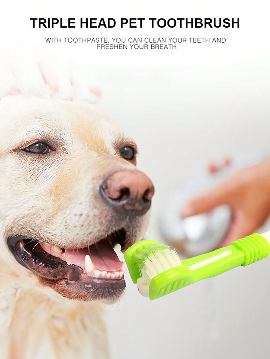 Dog Toothbrush Triple Head Pet Toothbrushes Multi-Angle Dental Cleaning ...