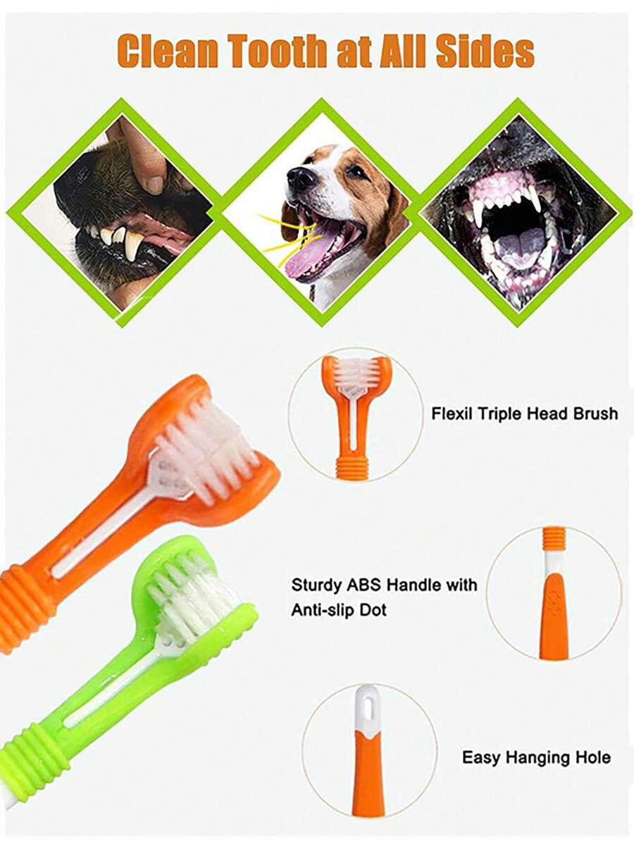 Dog Toothbrush Triple Head Pet Toothbrushes Multi-Angle Dental Cleaning ...