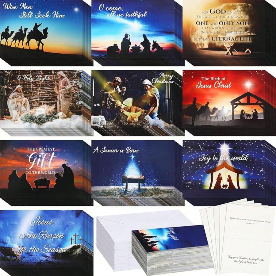 100 Pack Christmas Cards with Bible Verses Christmas Cards Christian ...