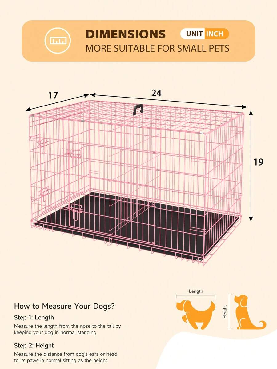24 Inches Dog Cage Dog Kennel Metal Wire Double-Door Folding Pet Animal ...