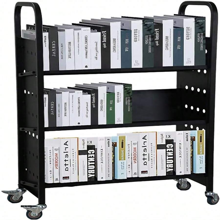 Library Cart, Book Cart with 4 Inch Lockable Wheels for Libraries ...
