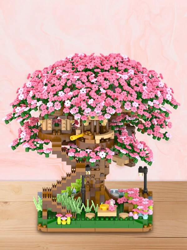 Mini Pink Sakura Tree House Building Block, Cherry Blossom Model ...