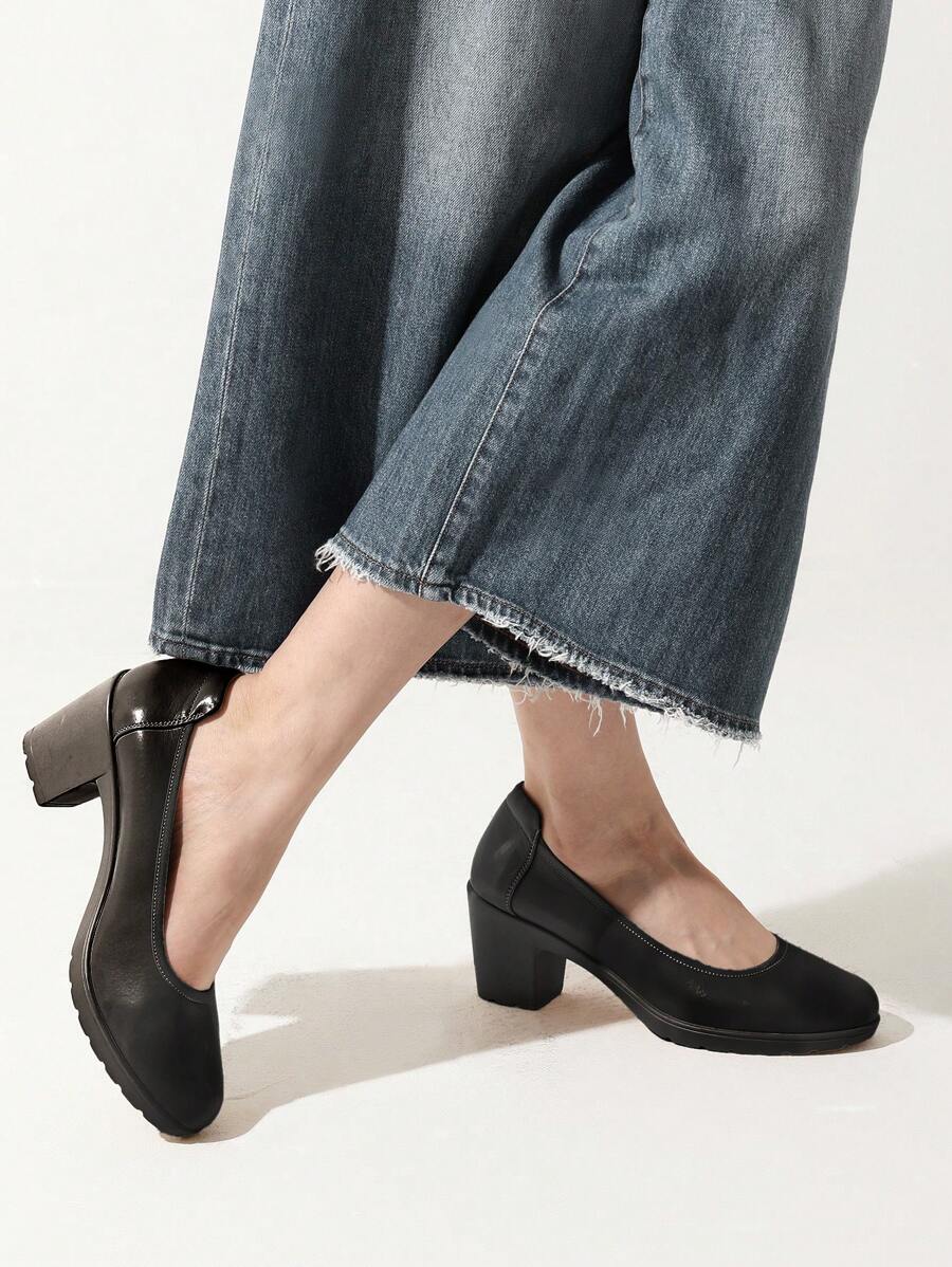 Women's Chunky Round Toe Low Block Heels Pumps Comfortable Round Toe ...