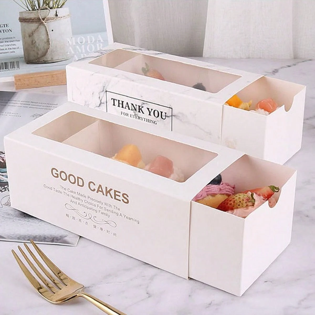 QIYINGFA 5 Cake Packaging Boxes With Transparent Window, Dessert Mousse ...