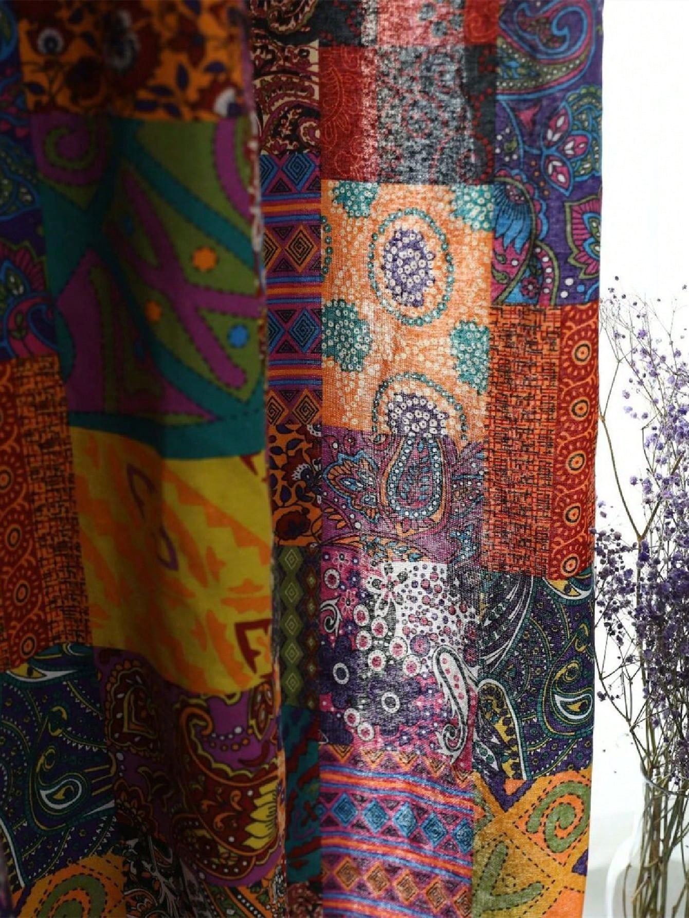 1pc Patchwork Rectangular Bohemian Classic Retro Decorative Curtain ...