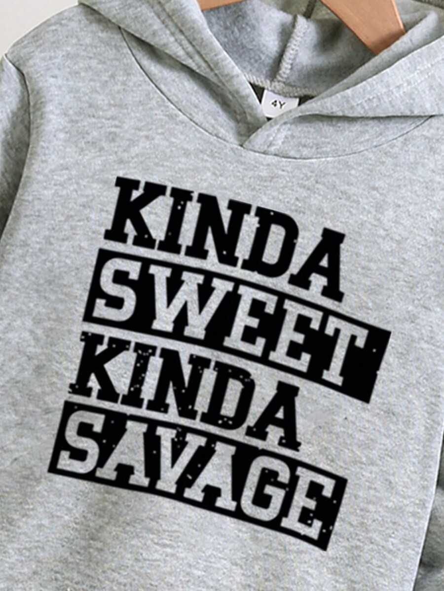 Young Boy Monogram Print Warm Hoodie And Sweatpants | SHEIN USA