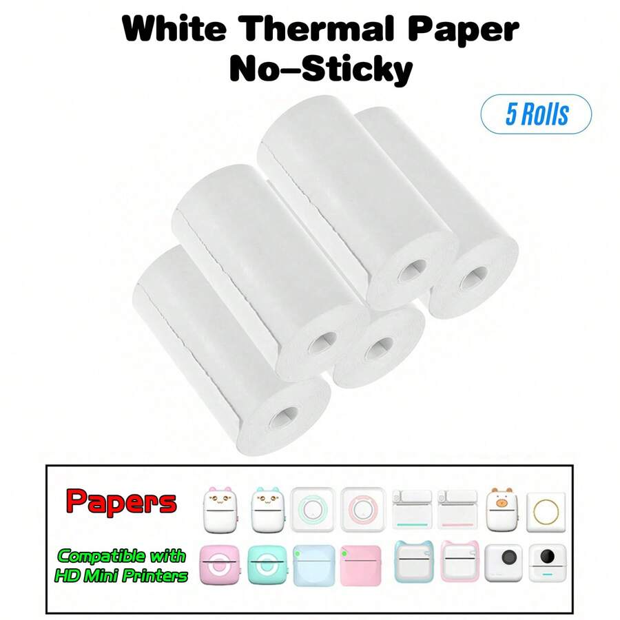 5 Rolls Of White Continuous Paper Printer Paper 57mm Wide For Portable ...