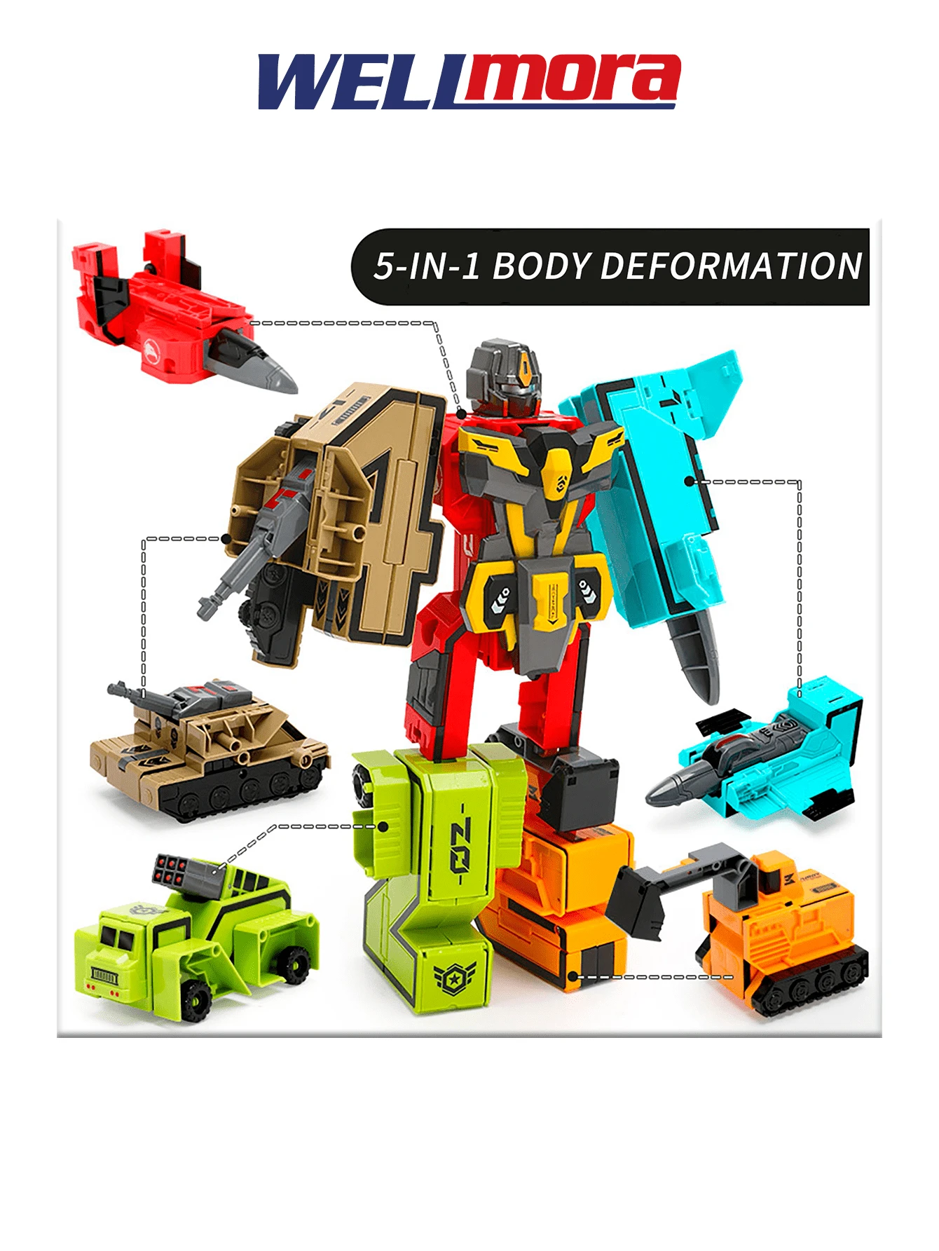 Transformable Action Figures 5-In-1 Kit - All Pieces Become A Giant ...