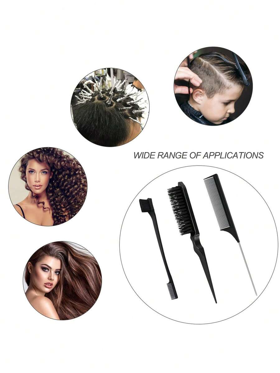 3 Pieces Hair Styling Comb Set Teasing Hair Brush Rat Tail Comb Edge ...