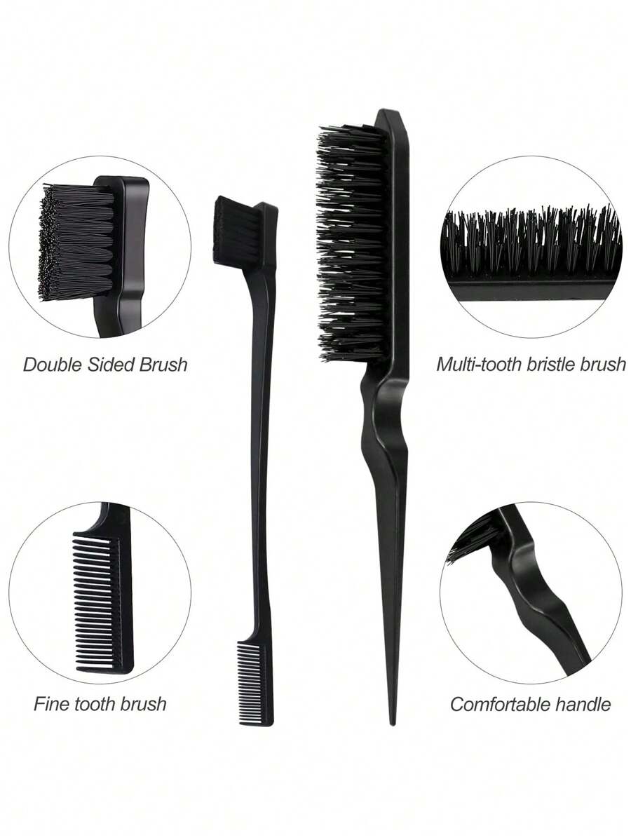 3 Pieces Hair Styling Comb Set Teasing Hair Brush Rat Tail Comb Edge ...