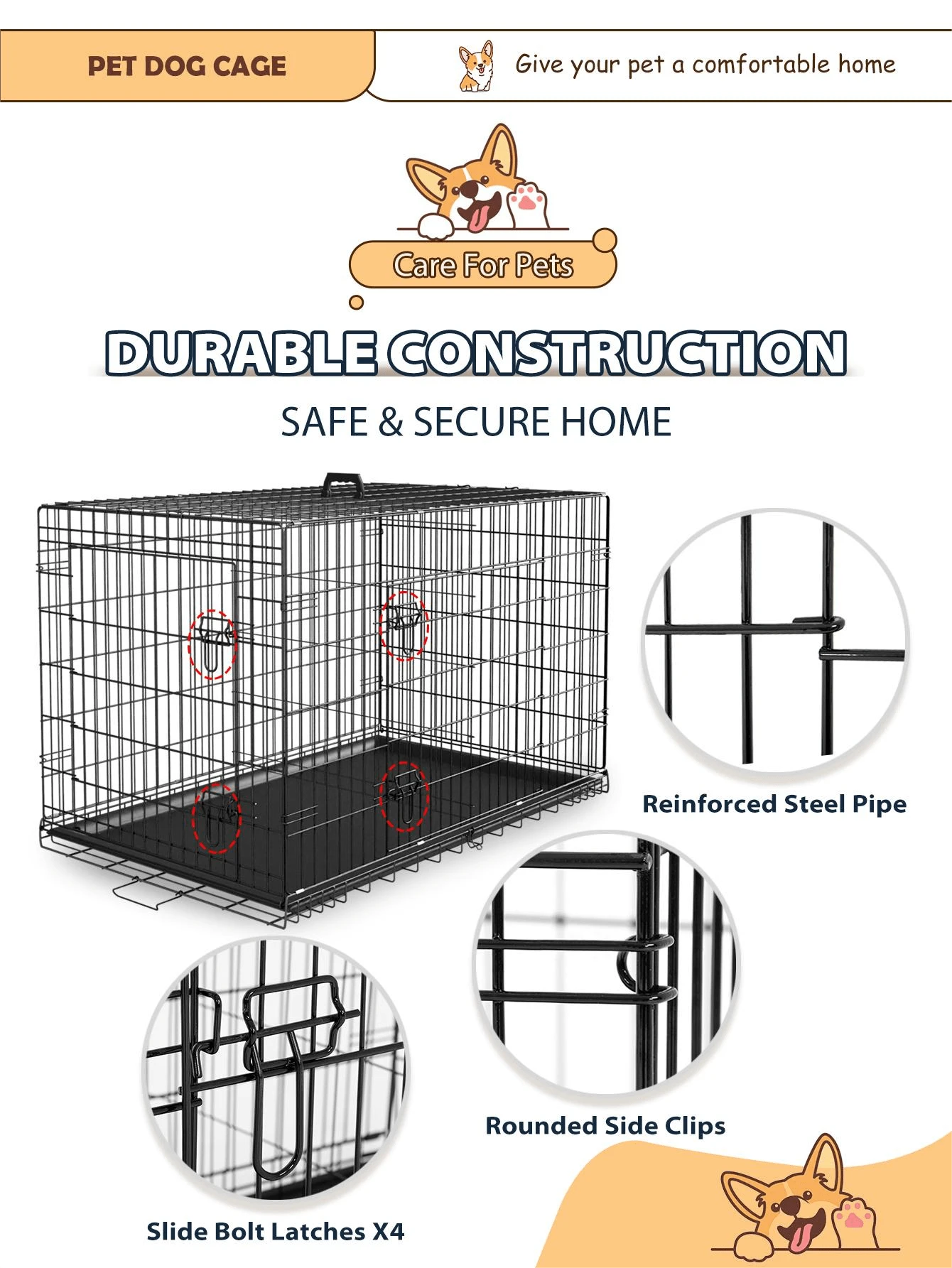 Dogs Folding Mental Wire Crates Dog Kennels Outdoor And Indoor Pet Dog ...