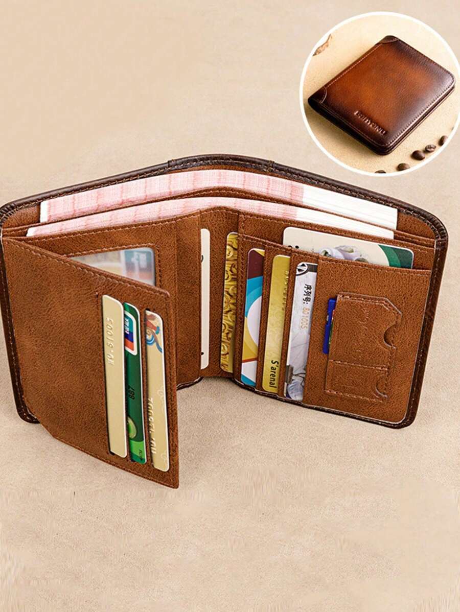 Leather Rfid Wallets For Men Vintage Thin Short Multi Function ID ...