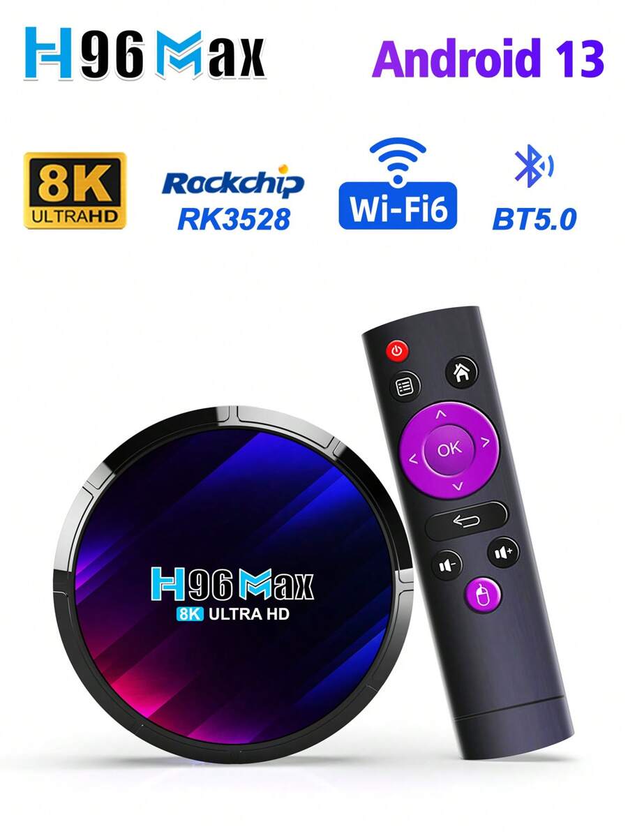 H96max Rk3528 智慧電視盒 Android 13 Rockchip 3528 四核心支援 8k 影片解碼 Bt 5.0 媒體播放器 ...