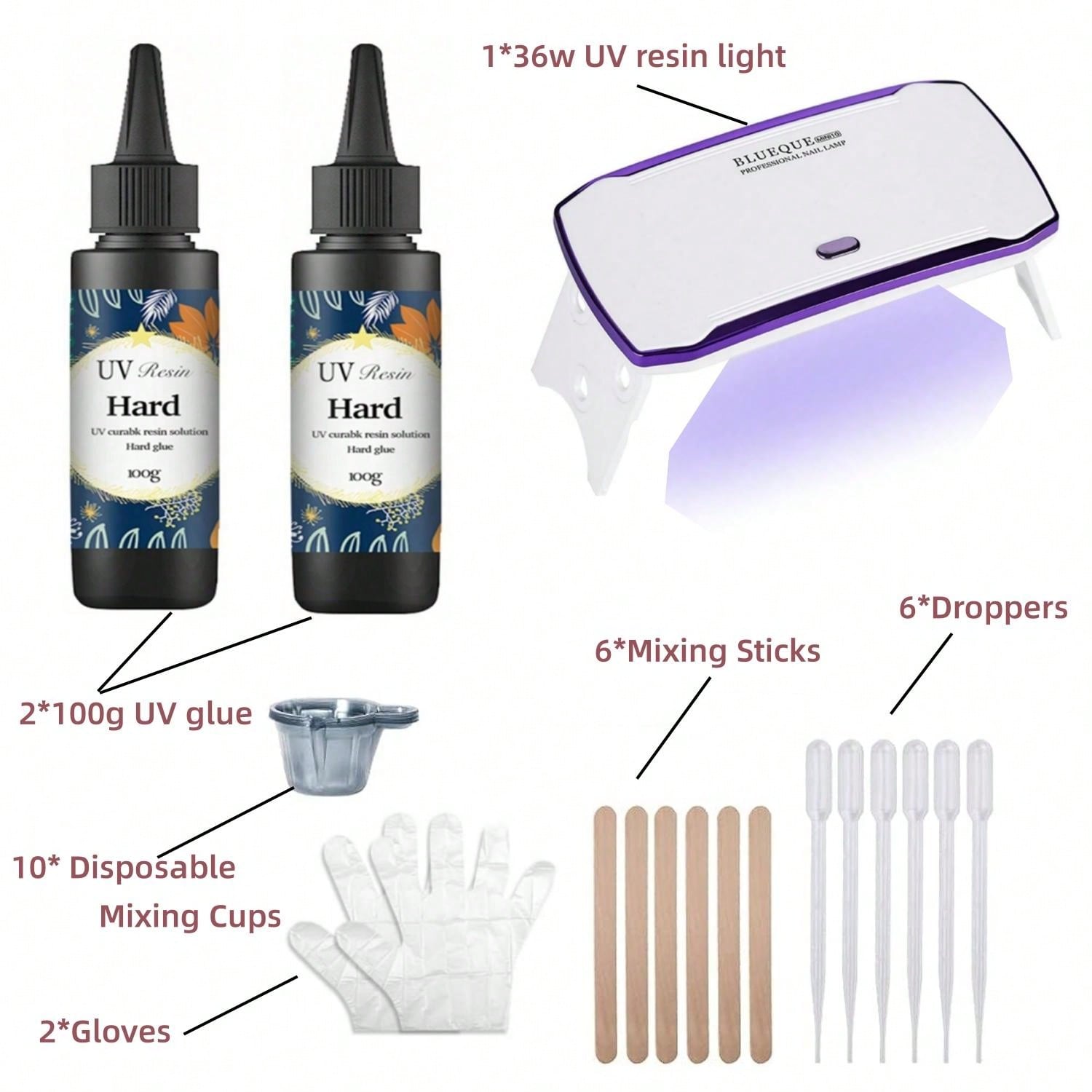 27 PCS UV Resin Kit with Light - 200g Upgraded Hard Type Crystal Clear Ultraviolet Curing UV ...