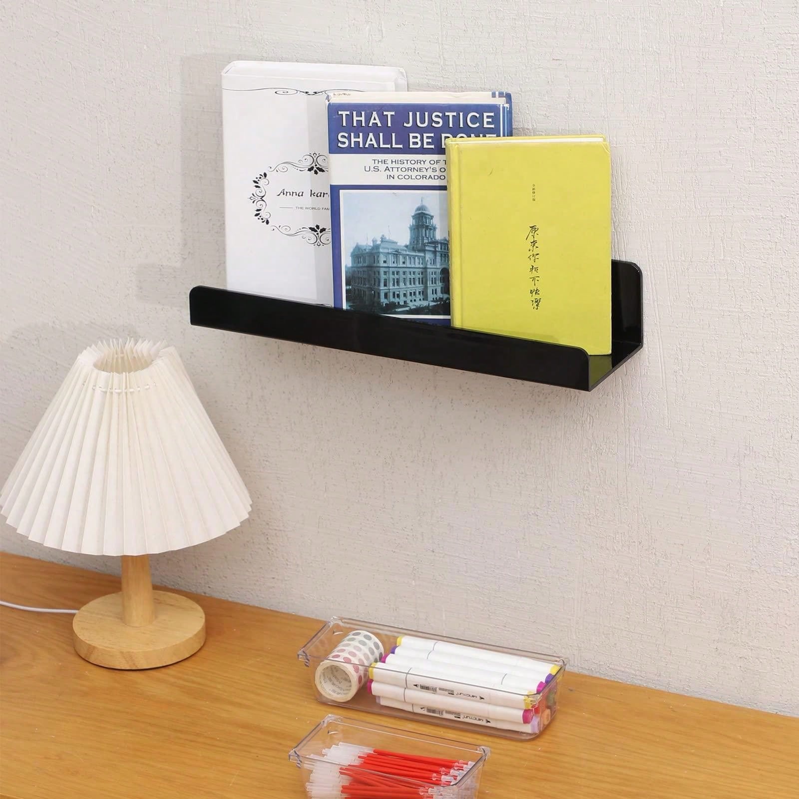 壁収納用ブラックアクリル棚1個、アクリルフローティングシェルフ壁掛け、子供用本棚、ディスプレイレッジウォールシェルフ、寝室、リビングルーム ...