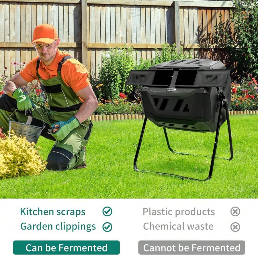 YITAHOME Large Outdoor Dual Bin Composter Tumbling , 43 Gallon Rotating ...