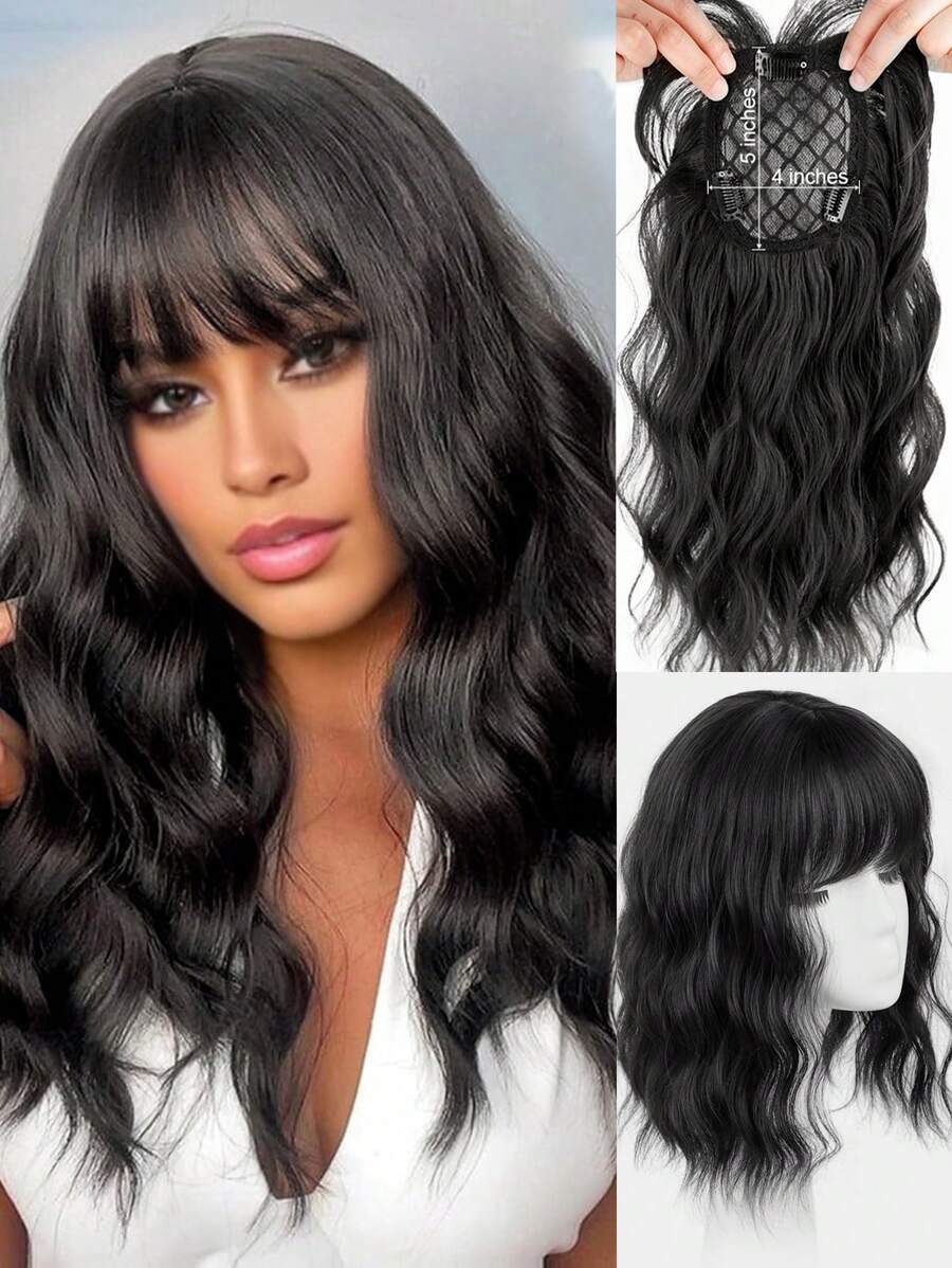 1pc Curly Wavy Hair Topper Hairpieces With Bangs For Women 14Inch ...