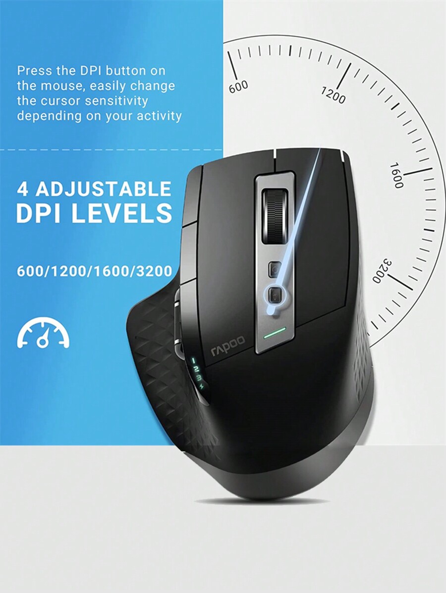 Rapoo MT750S BT 2.4G Wireless Mouse Rechargeable Side Scroll Wheel DPI ...
