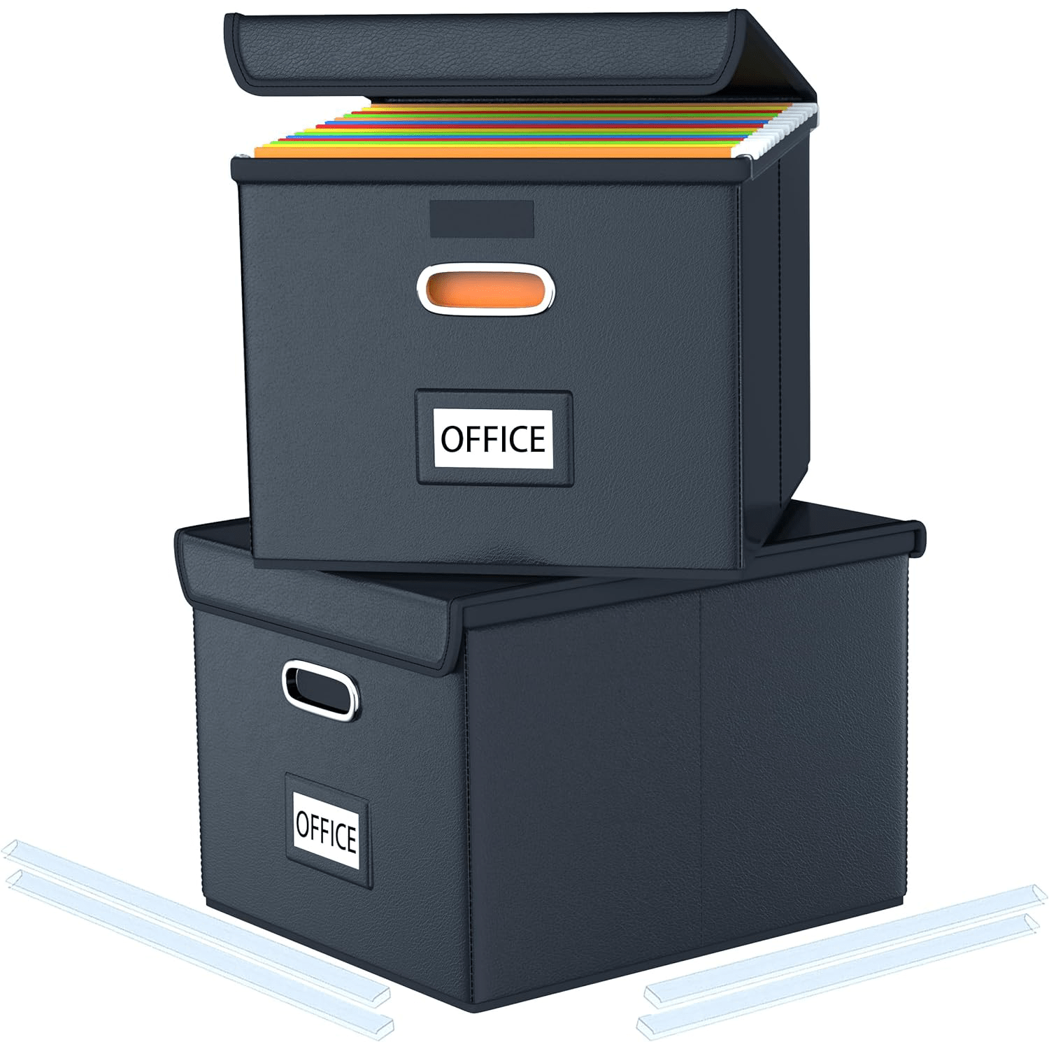 Upgraded File Organizer Boxes With Lids, Collapsible Faux Leather ...