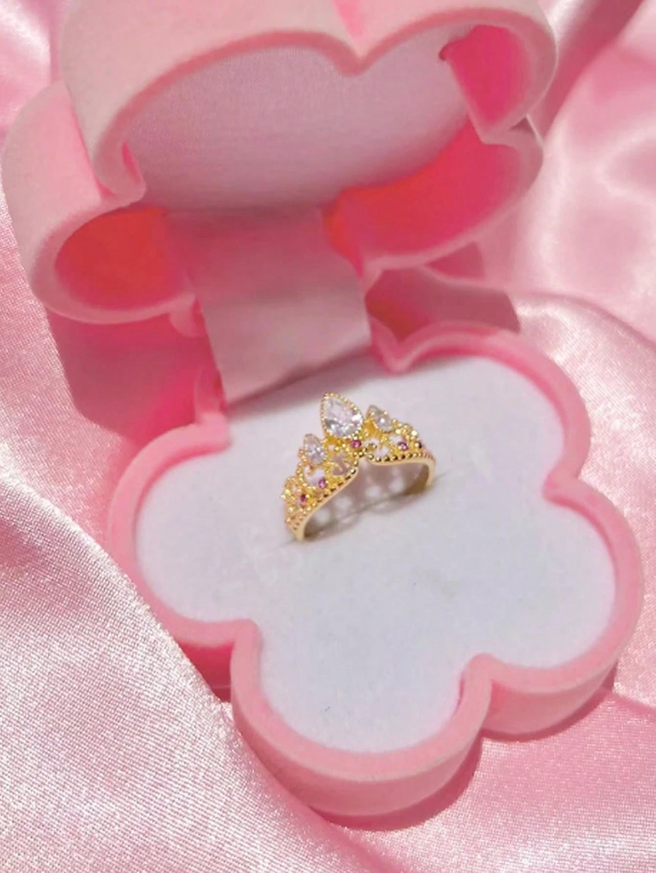 1pc Stylish diamond-encrusted crown ring with cut-out high-class touch ...