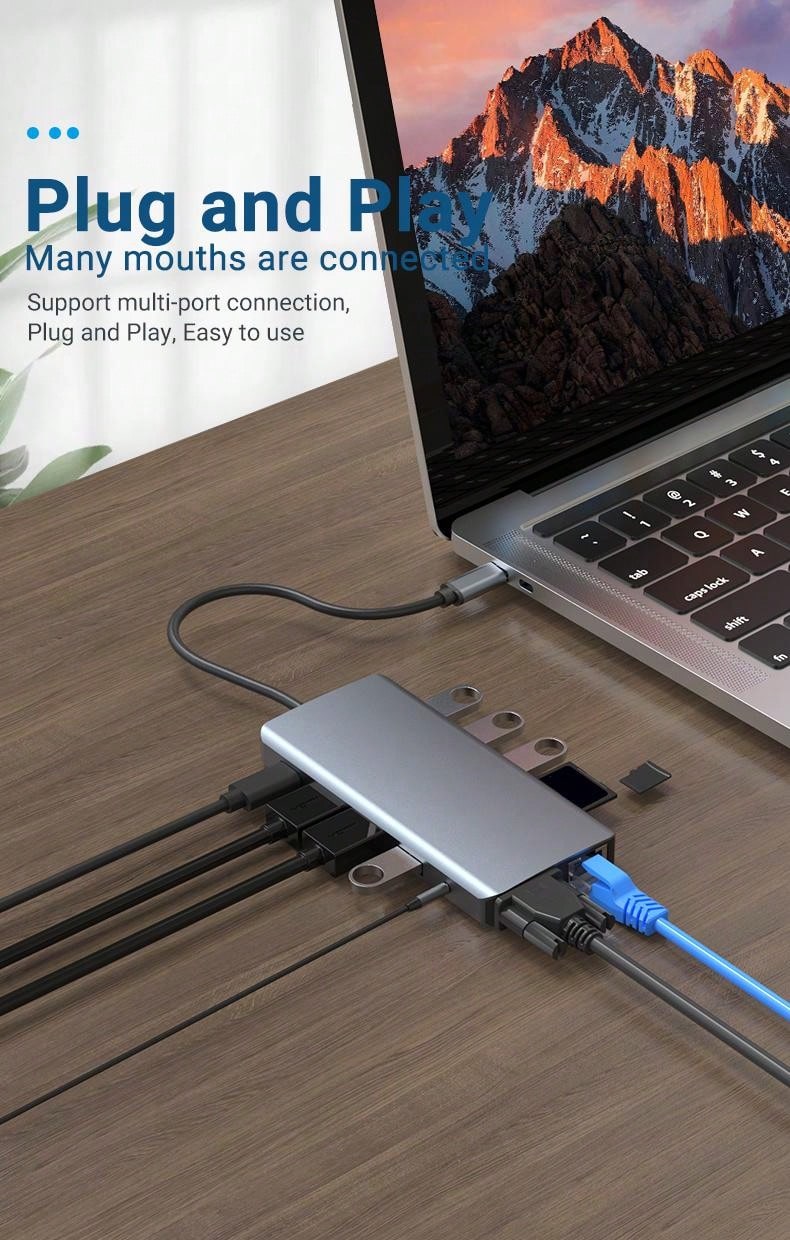 12 in 1 USB C Hub Laptop Docking Station USB Type C Dock with 4K Dual ...