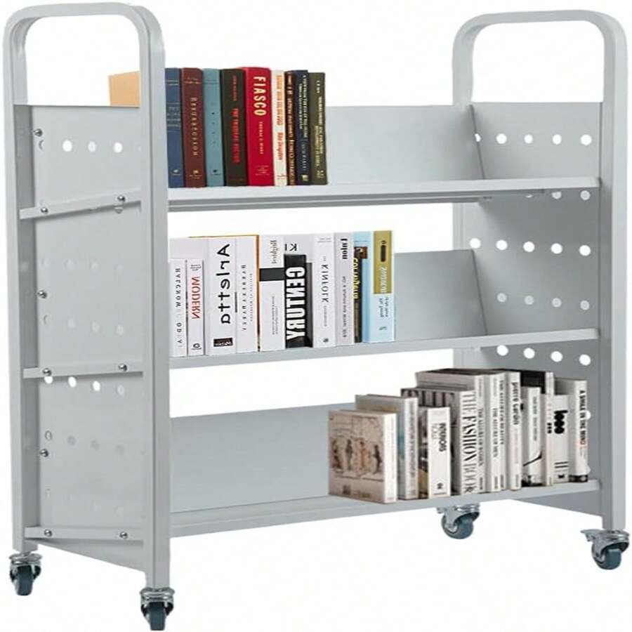Library Cart, Book Cart with 4 Inch Lockable Wheels for Libraries ...