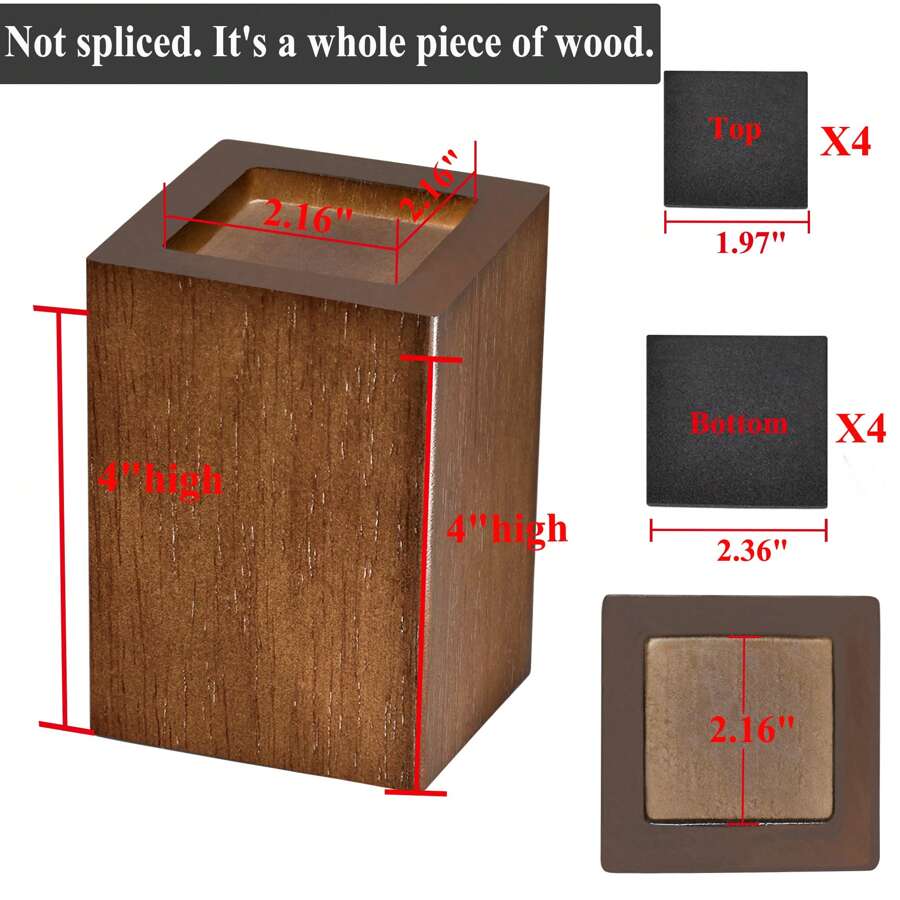 4 inch Furniture Risers Square Bed Risers Set of 4, Heavy Duty Wood Bed ...