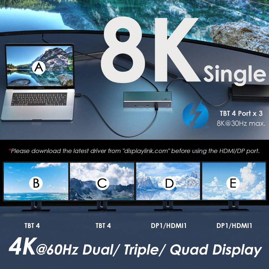 Thunderbolt 4 Quad Display Dock (16-in-1), 40Gbps dockingstation met ...