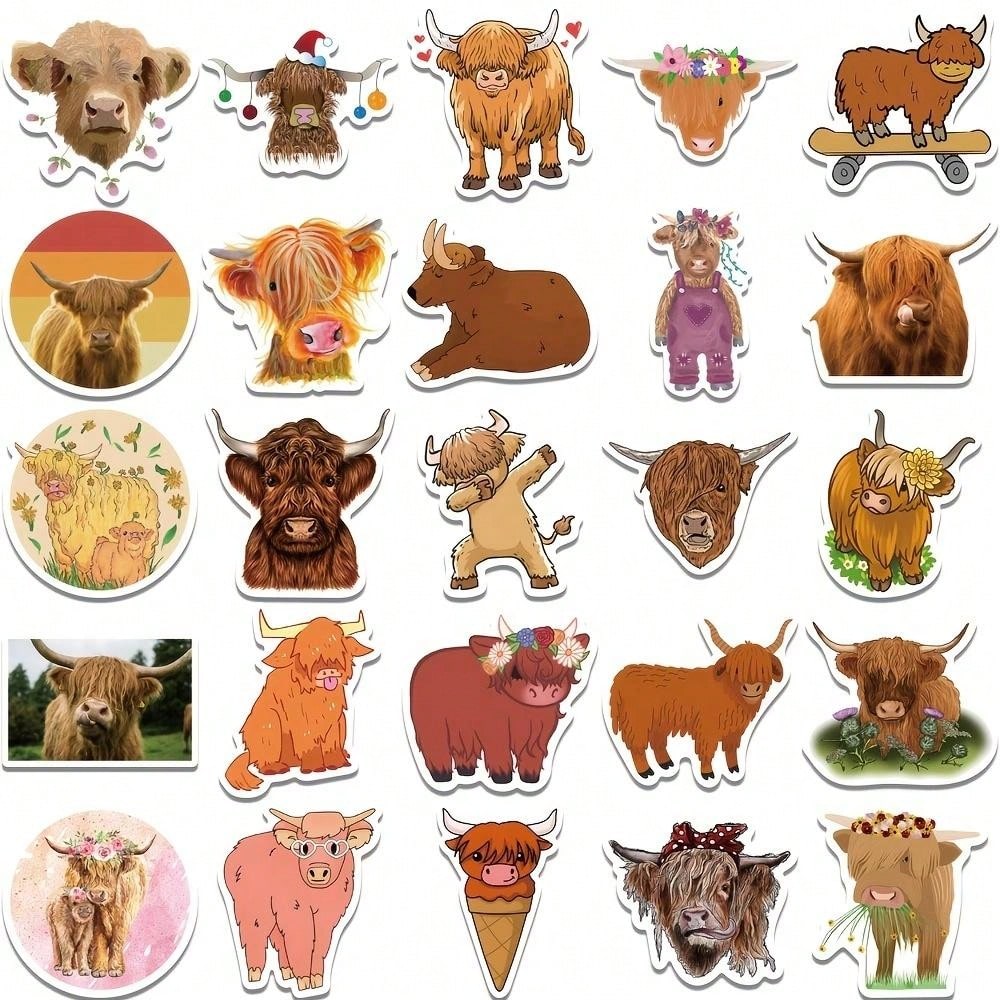 50Pcs Highland Cattle Stickers - Perfect Highland Cow Decals Stickers ...