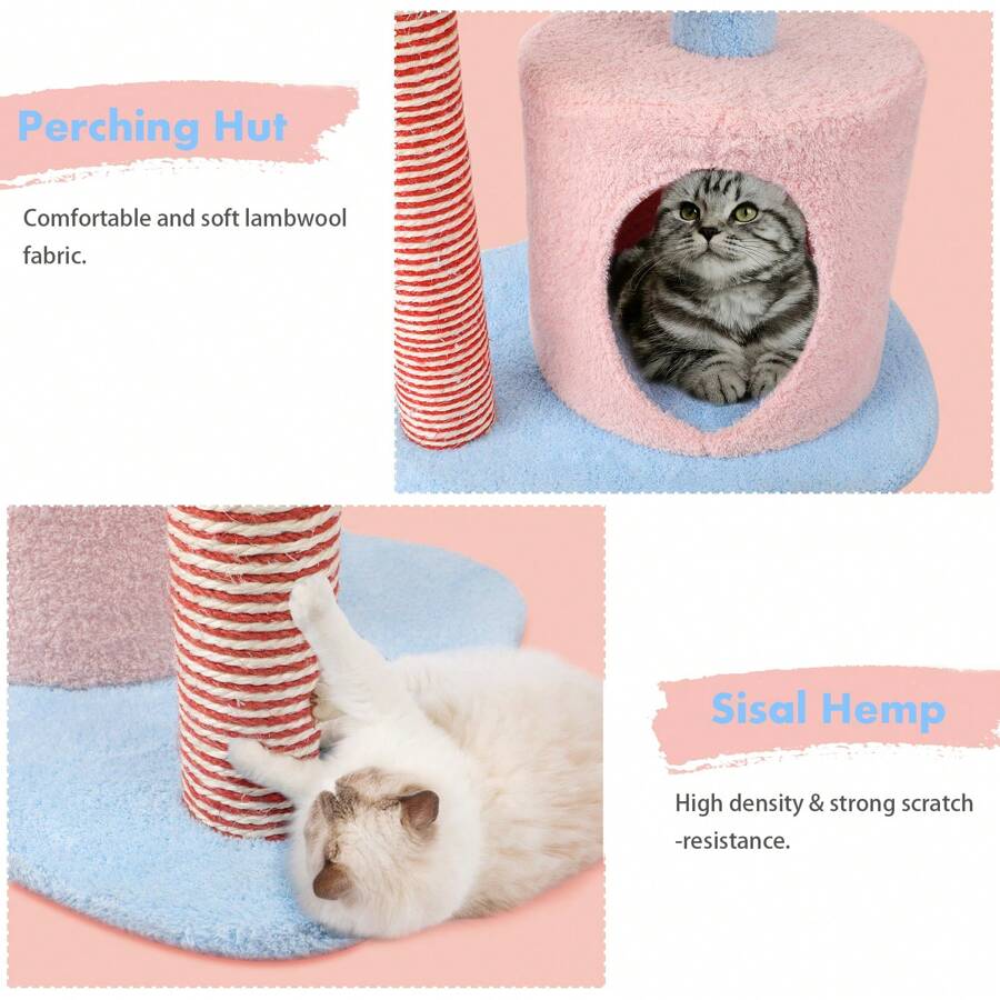 Cat Tree 52 Inches 4-Tier Candy-Inspired Cat Tower Unique Cat Activity ...