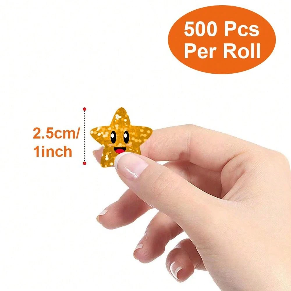 500pcs/roll 1 Inch (2.5cm) Colorful Glitter Emoji & Star Reward ...