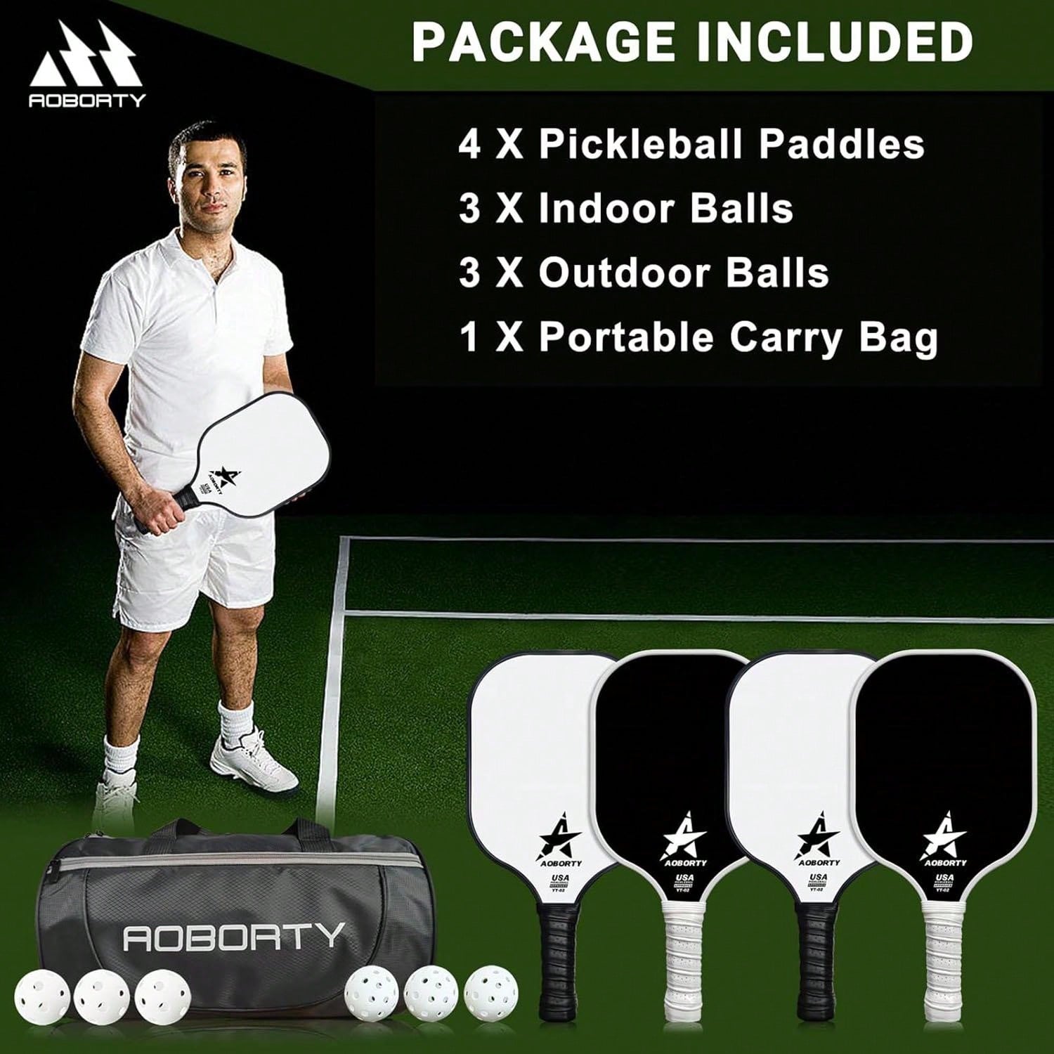 Aoborty Graphite Pickleball Paddles Set- Premium Rackets Fiber Face ...