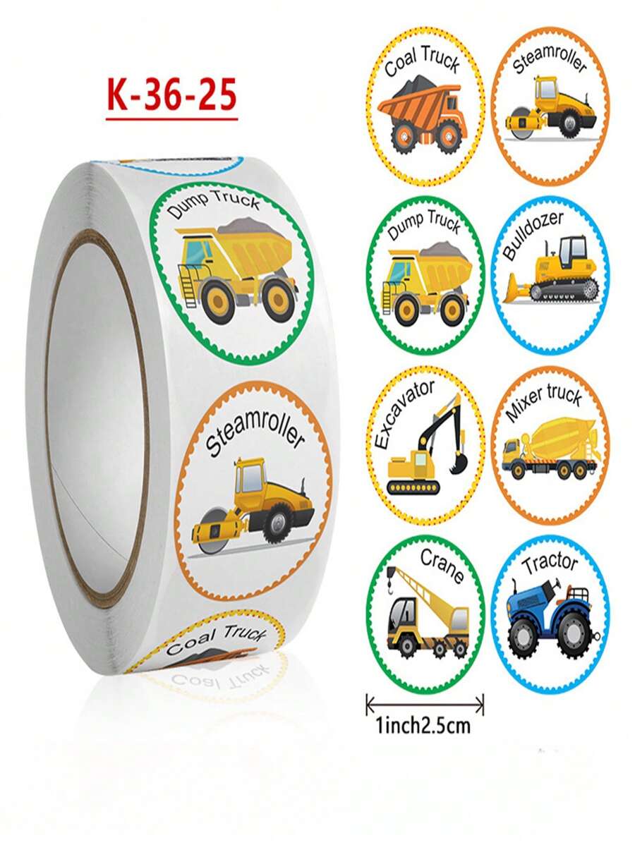 1 Roll/500pcs Cartoon Digger And Car Theme Stickers For Learning ...