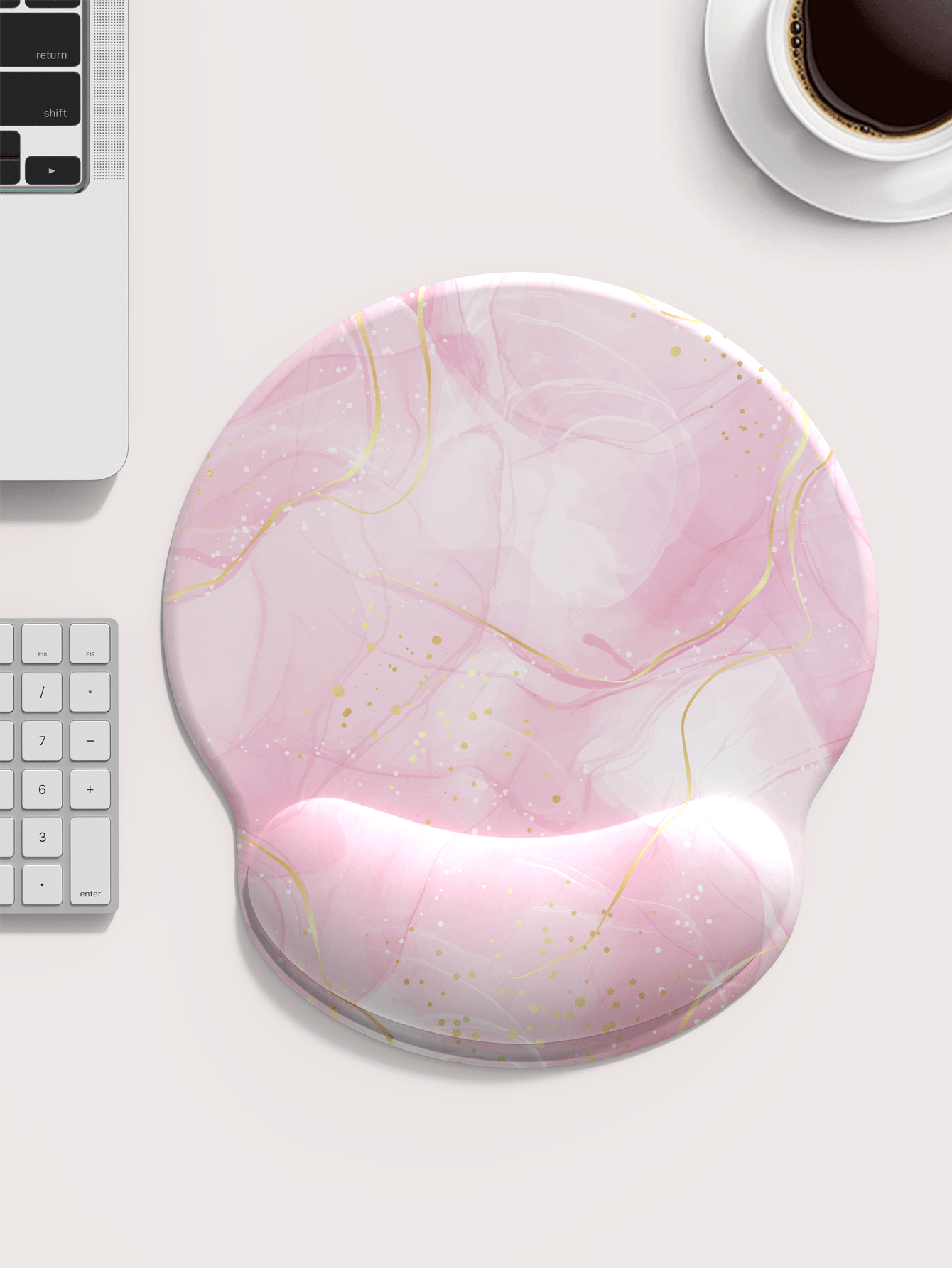 1pc Pink Marble Texture Wrist Rest Mouse Pad, Milk Silk Fabric, Rubber ...