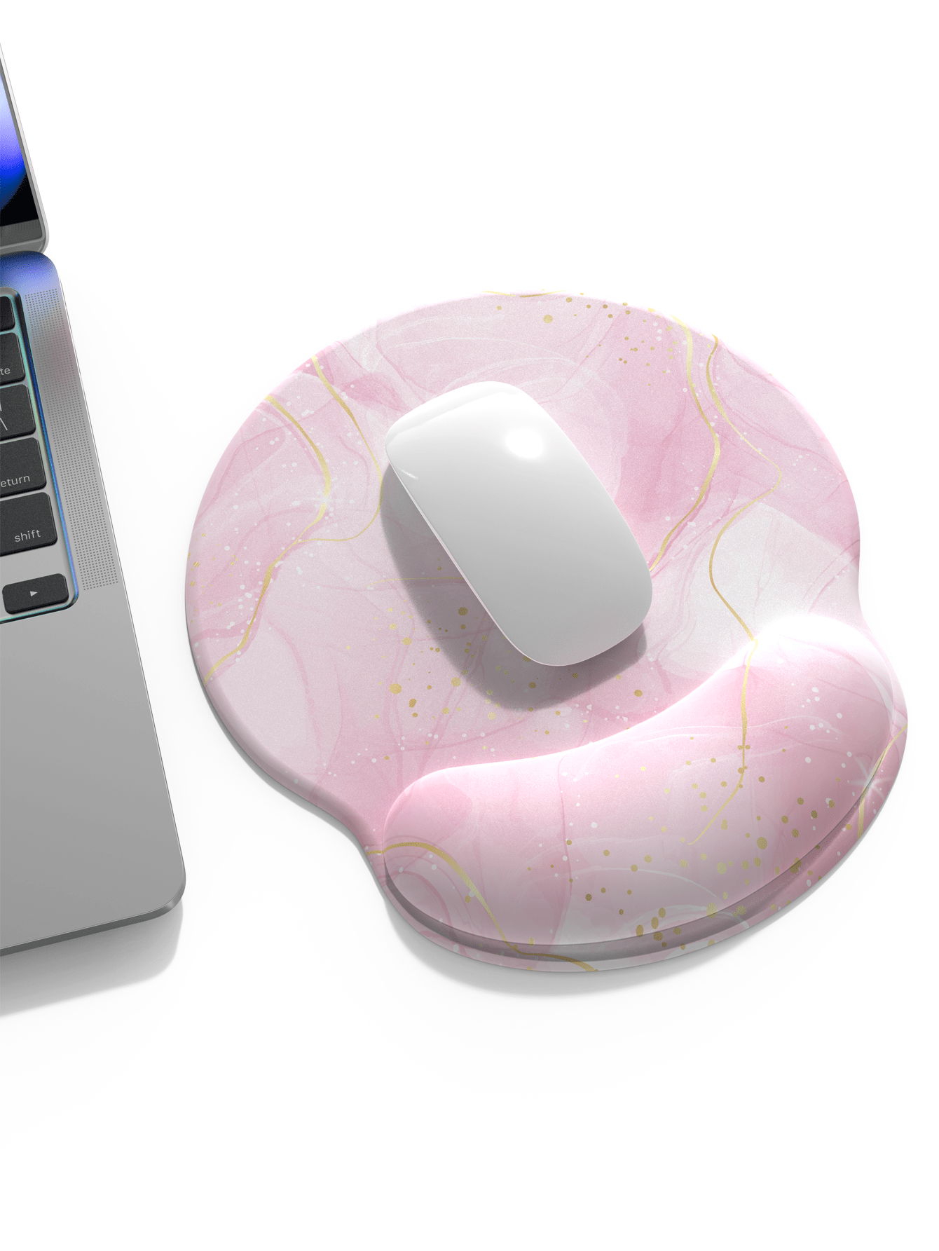 1pc Pink Marble Texture Wrist Rest Mouse Pad, Milk Silk Fabric, Rubber ...